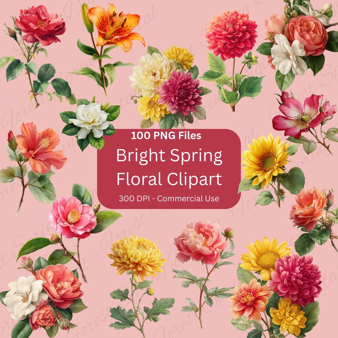 Bright Spring Floral Clipart Bundle, 100 Png's - Etsy