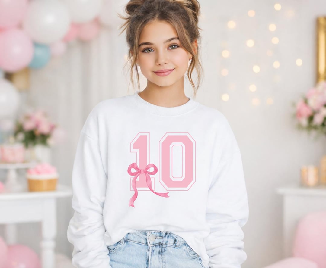 Pink Bow Birthday Sweatshirt: Custom Girls 10th Birthday Shirt - Etsy