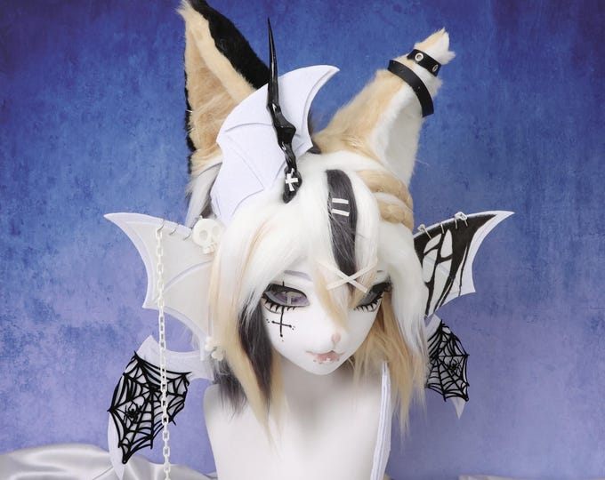Gothic Bat Wing Cat Fursuit Head Handmade Halloween Cosplay ...