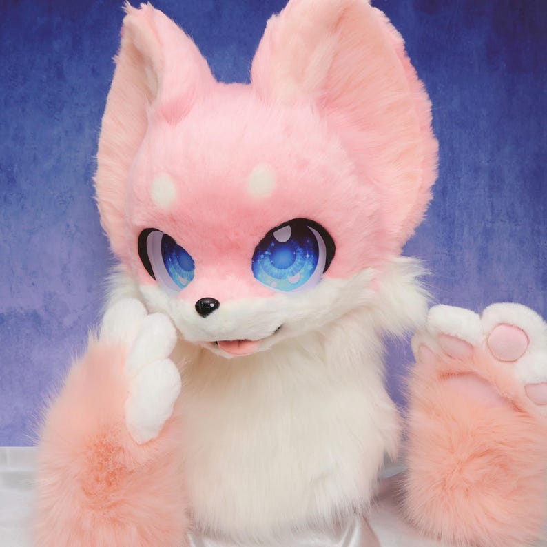 Pink Husky Fursuit Head Paws Handmade Anime Style Furry Helmet Magnetic ...