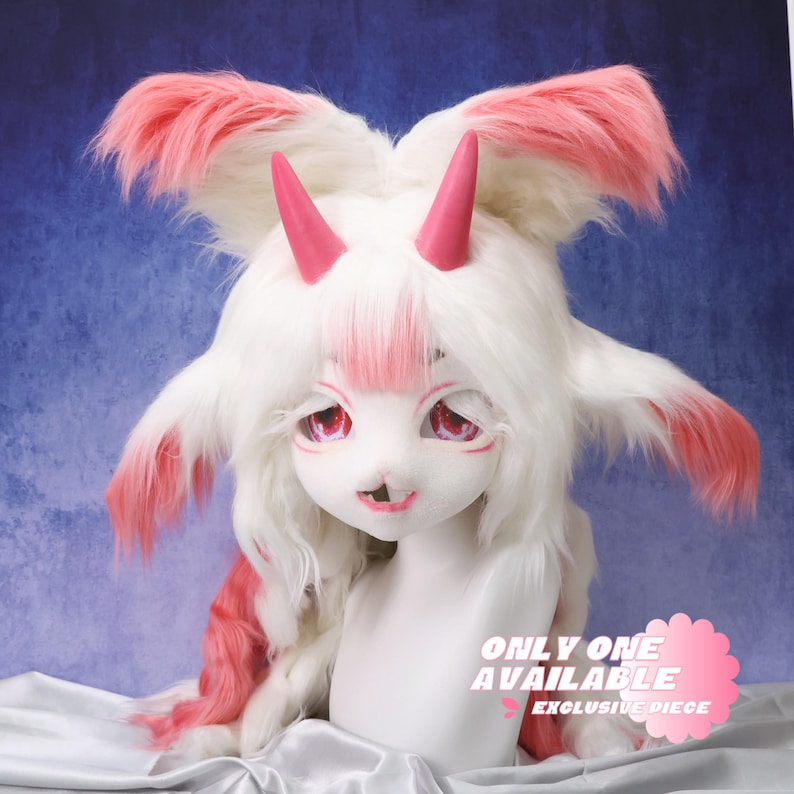 Fantasy Fox Fursuit Head 3D Printed Pink Horns White Long Paws ...