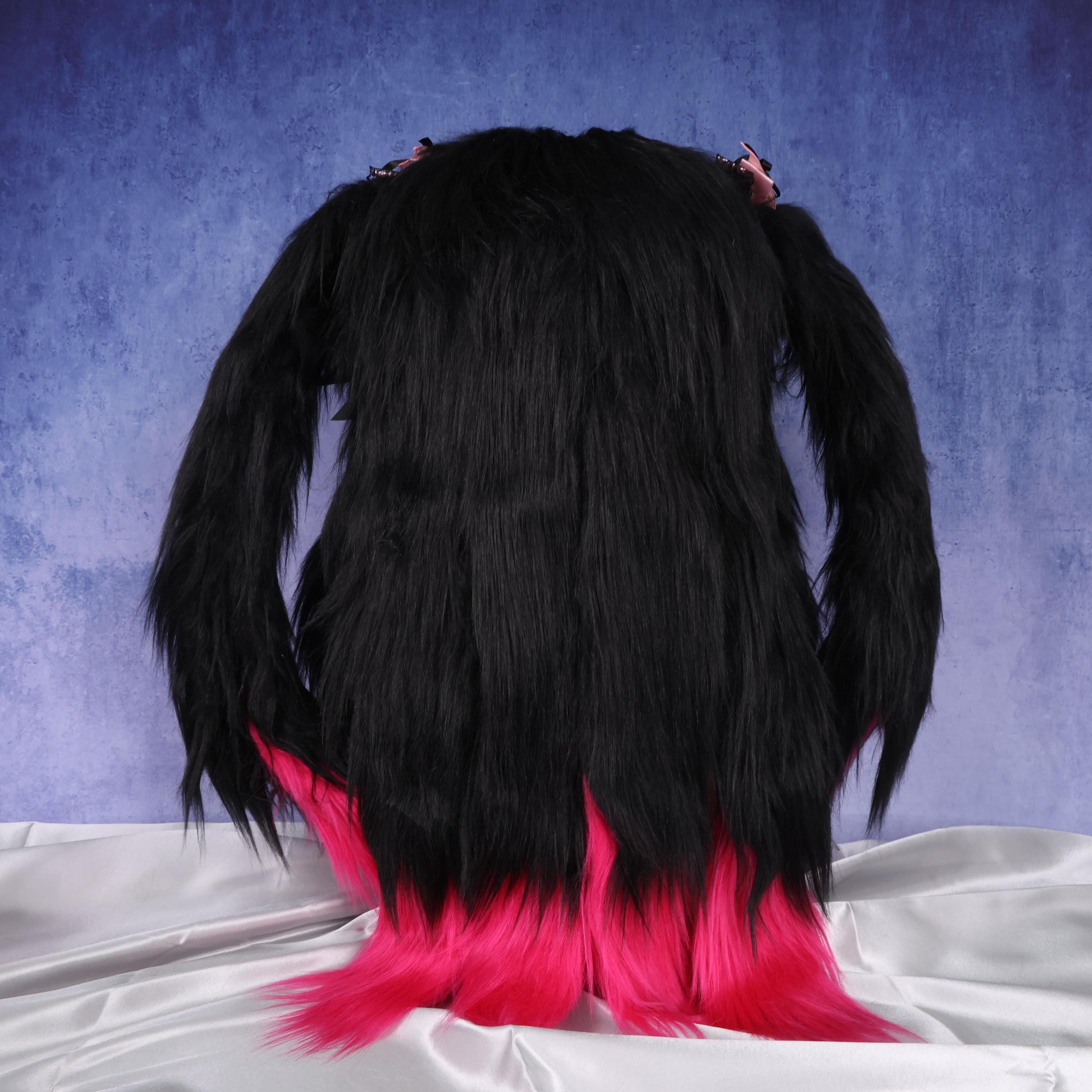 Gothic Y2K Furry Bear Head With Pink Black Twin Tails Spiked Headband ...