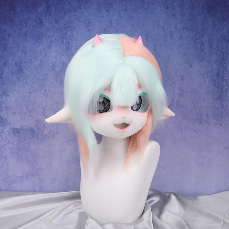 Pastel Demon Furry Fursuit Head With Removable Pigtails Mint Peach ...