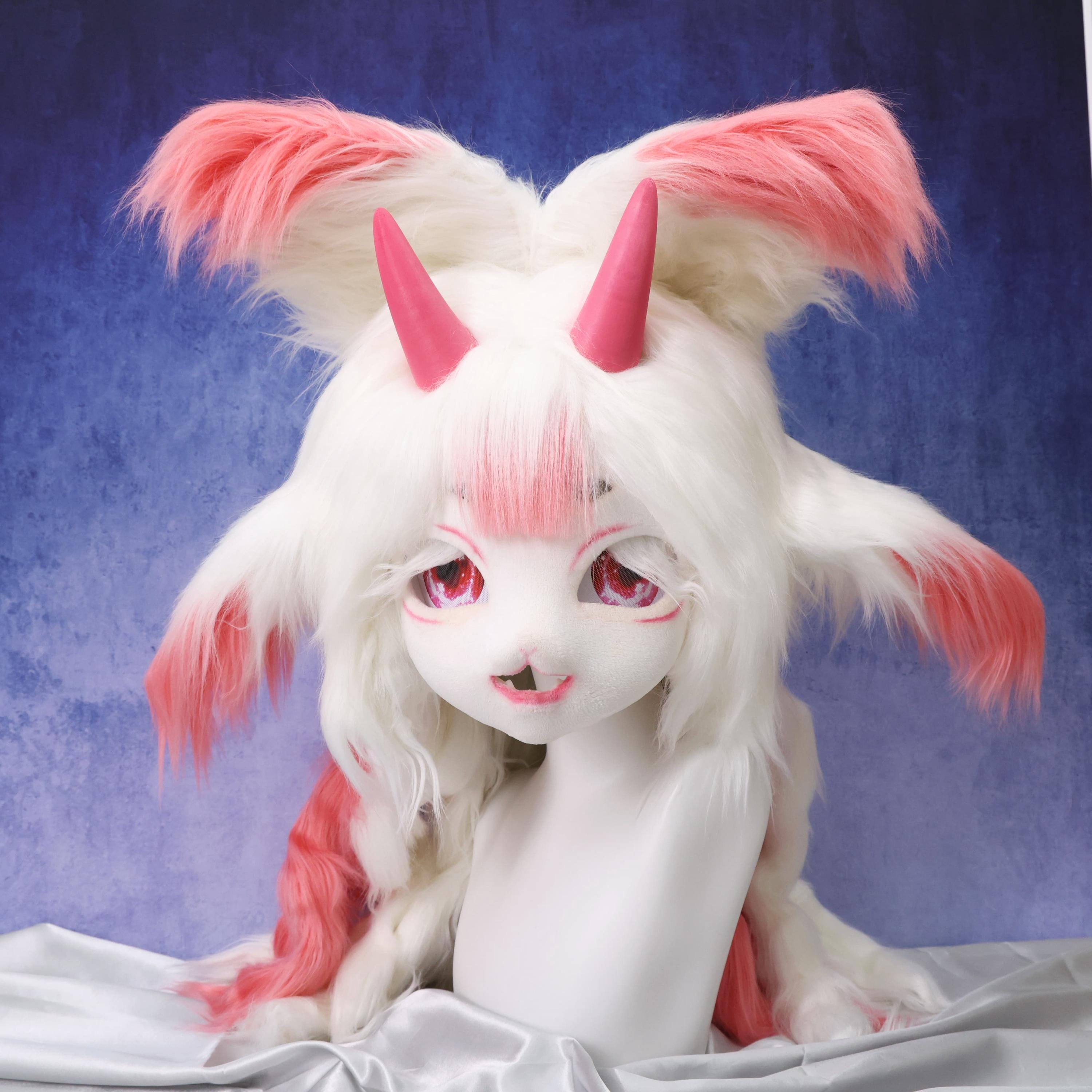 Fantasy Fox Fursuit Head 3D Printed Pink Horns White Long Paws ...