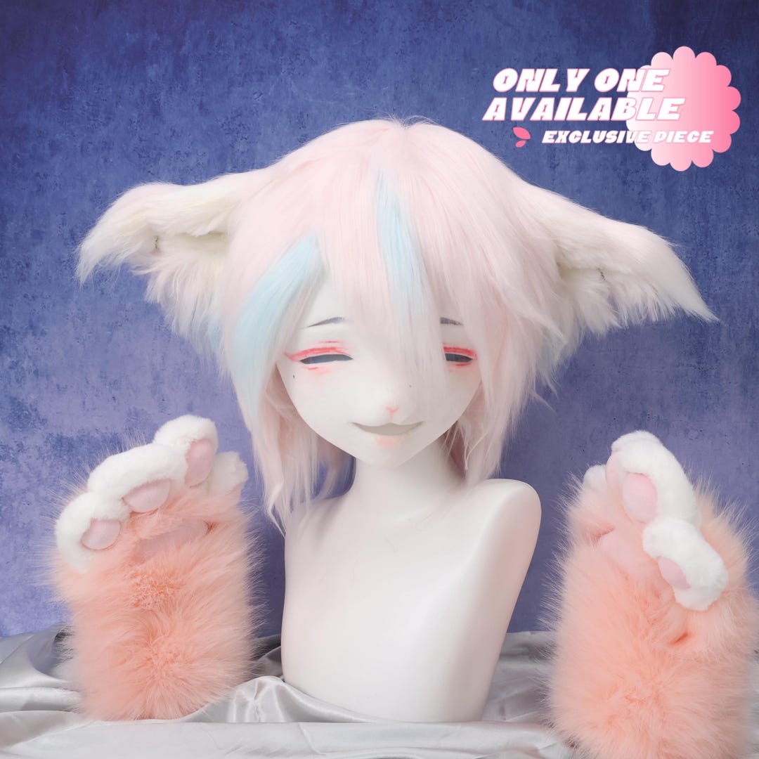 Pastel Fox Fursuit Head Pink Paw Gloves Handmade One of a Kind Kigurumi ...