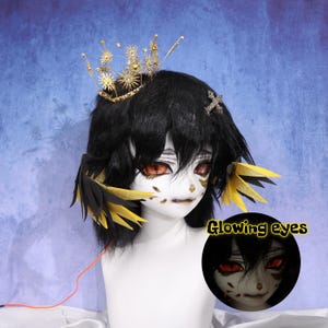 Crowned Golden Demon Beast Fursuit Head Handmade Cos Mask Horns Furry ...
