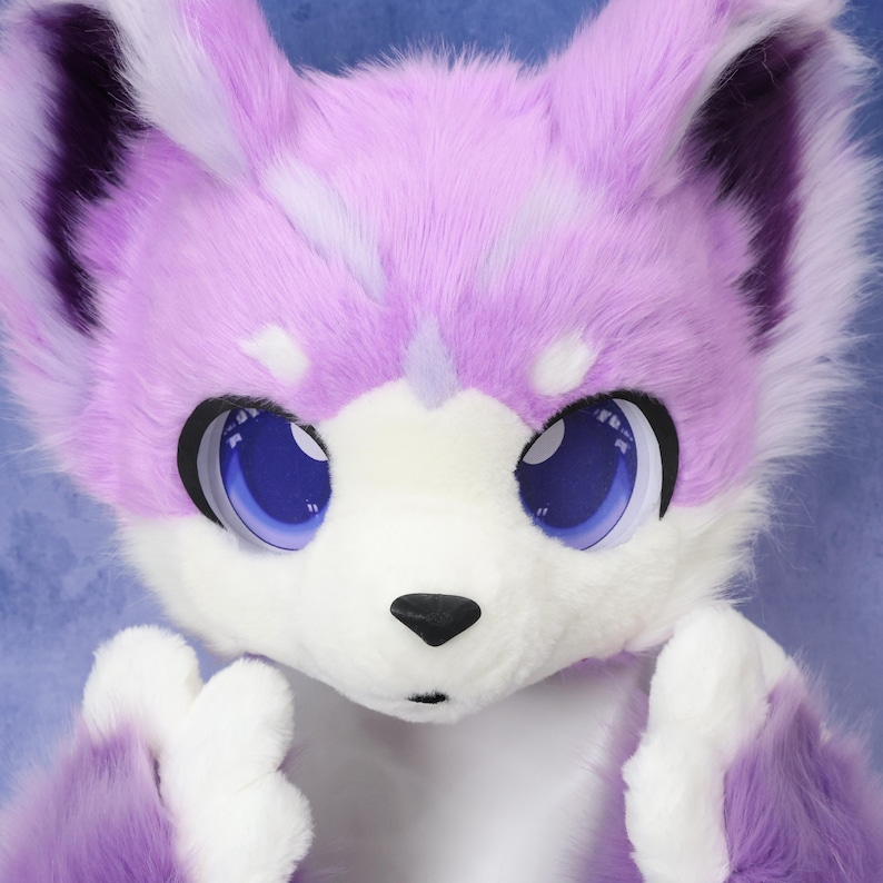 Pastel Violet Furry Fox Head Handmade Japanese Style Fursuit Mask Blue ...