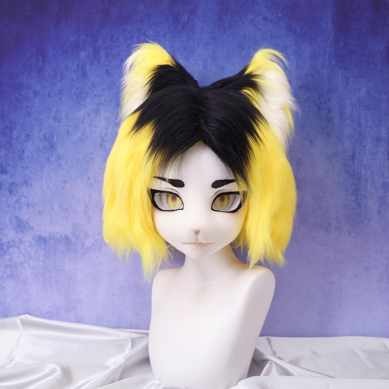 Kenma Style Handmade Cat Fursuit Head Black Yellow Cosplay Furry Mask ...