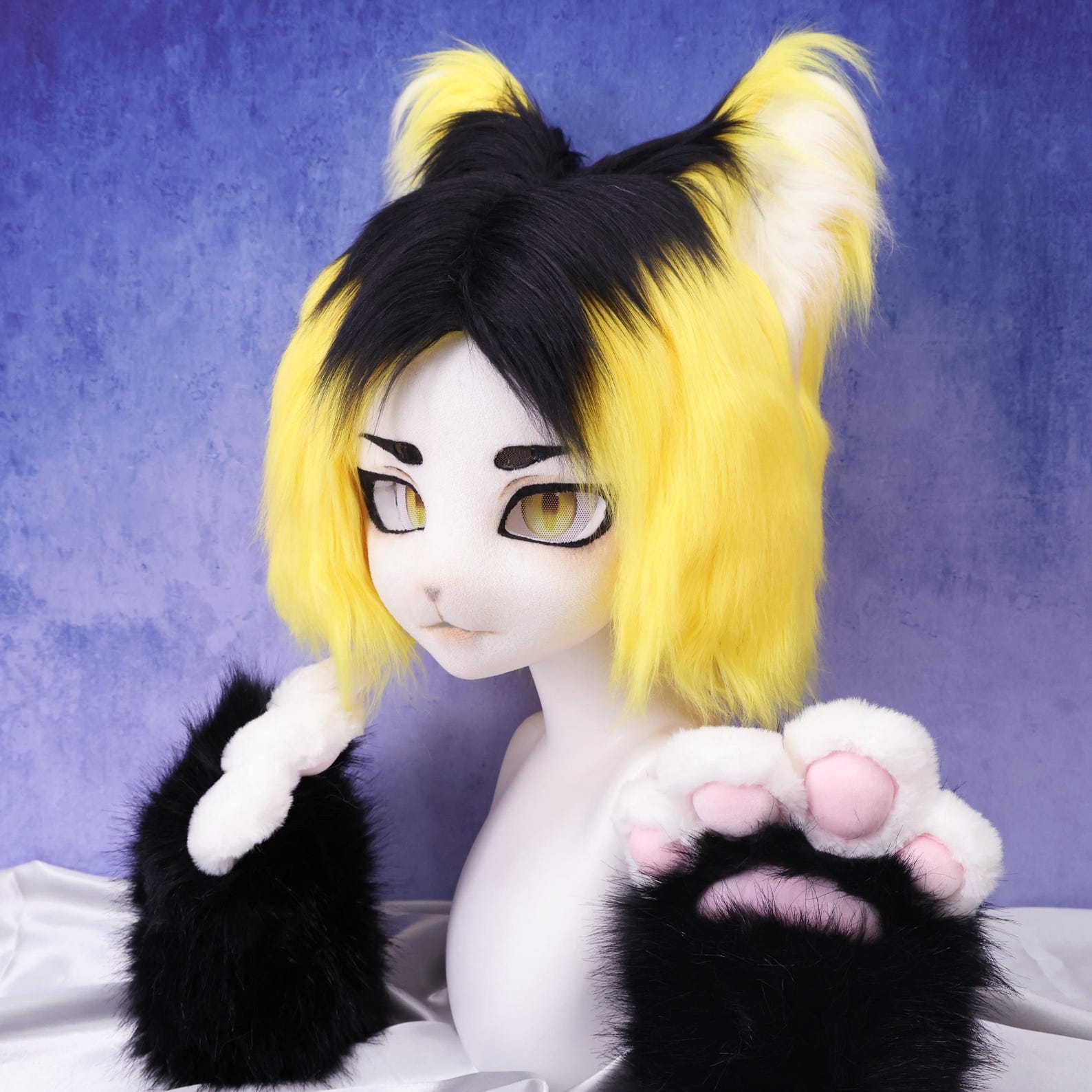 Kenma Style Handmade Cat Fursuit Head Black Yellow Cosplay Furry Mask ...