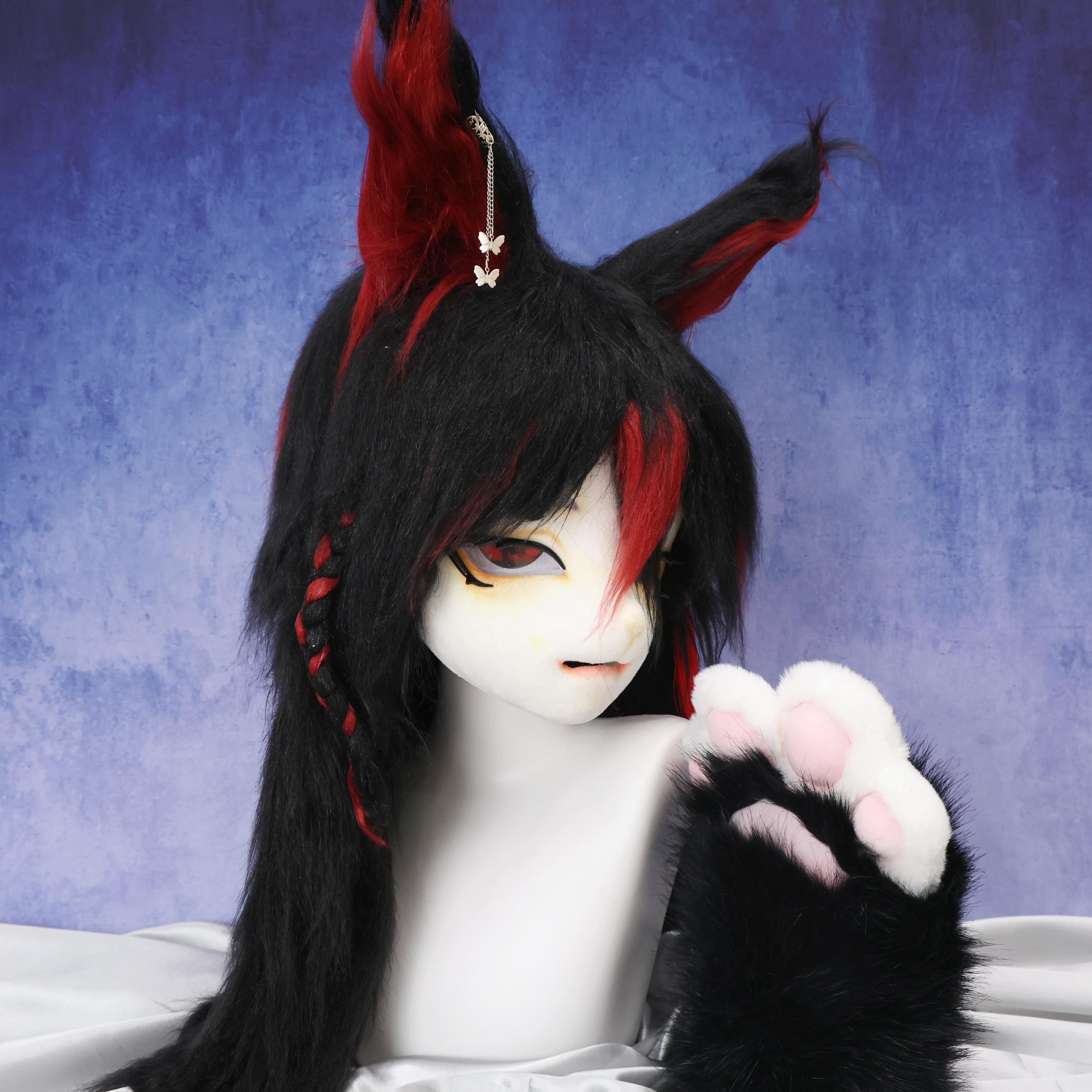 Handmade Fox Fursuit Head Red Black Hair Gold Follow Me Eyes One of a ...
