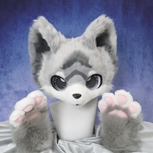 Ash Spirit Furry Fox Fursuit Head Handmade Grey Kemono Style With ...