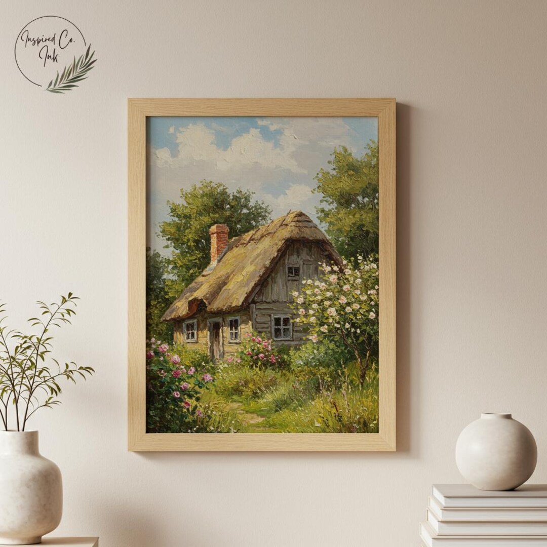 Rustic Cottage Print, Vintage Wall Art, Countryside Digital Download ...