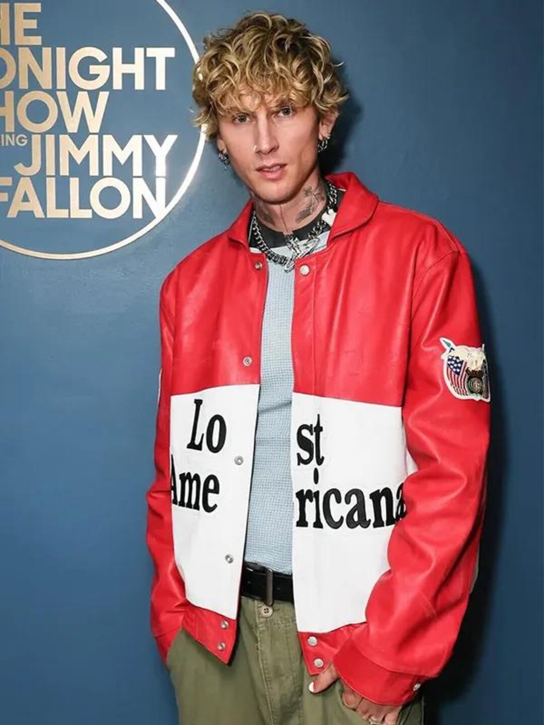 MGK Lost Americana Jacket Machine Gun Kelly Inspired Red Leather Bomber ...
