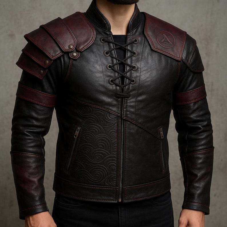 Samurai Leather Jacket: Japanese Armor Style, Wave Embossed - Etsy