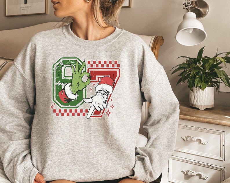 Six Seven Meme Christmas Grinch and Santa Sweatshirt, Viral Funny 6 7 ...