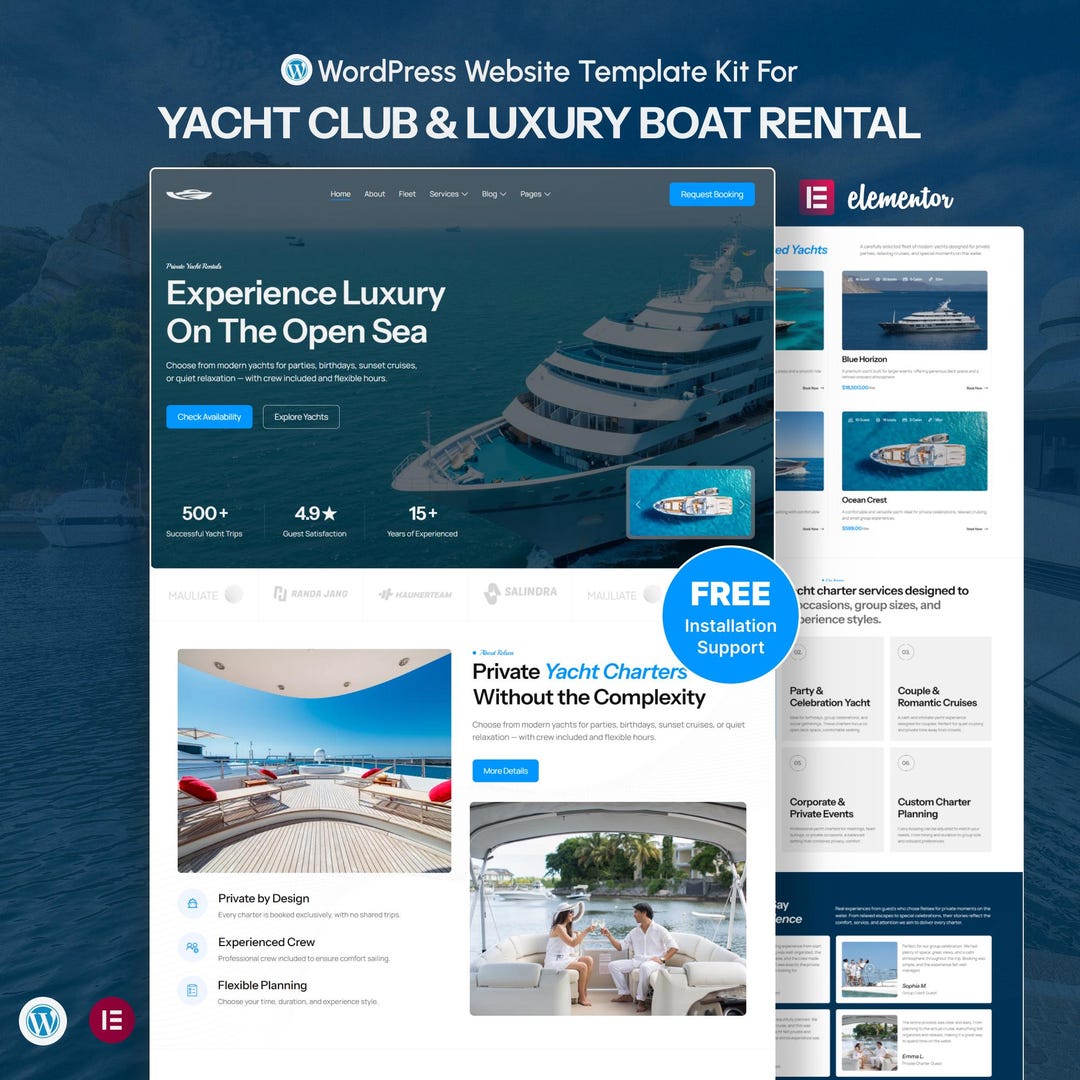 Yacht Club Wordpress Elementor Theme Template Kit | Luxury Boat Rental ...