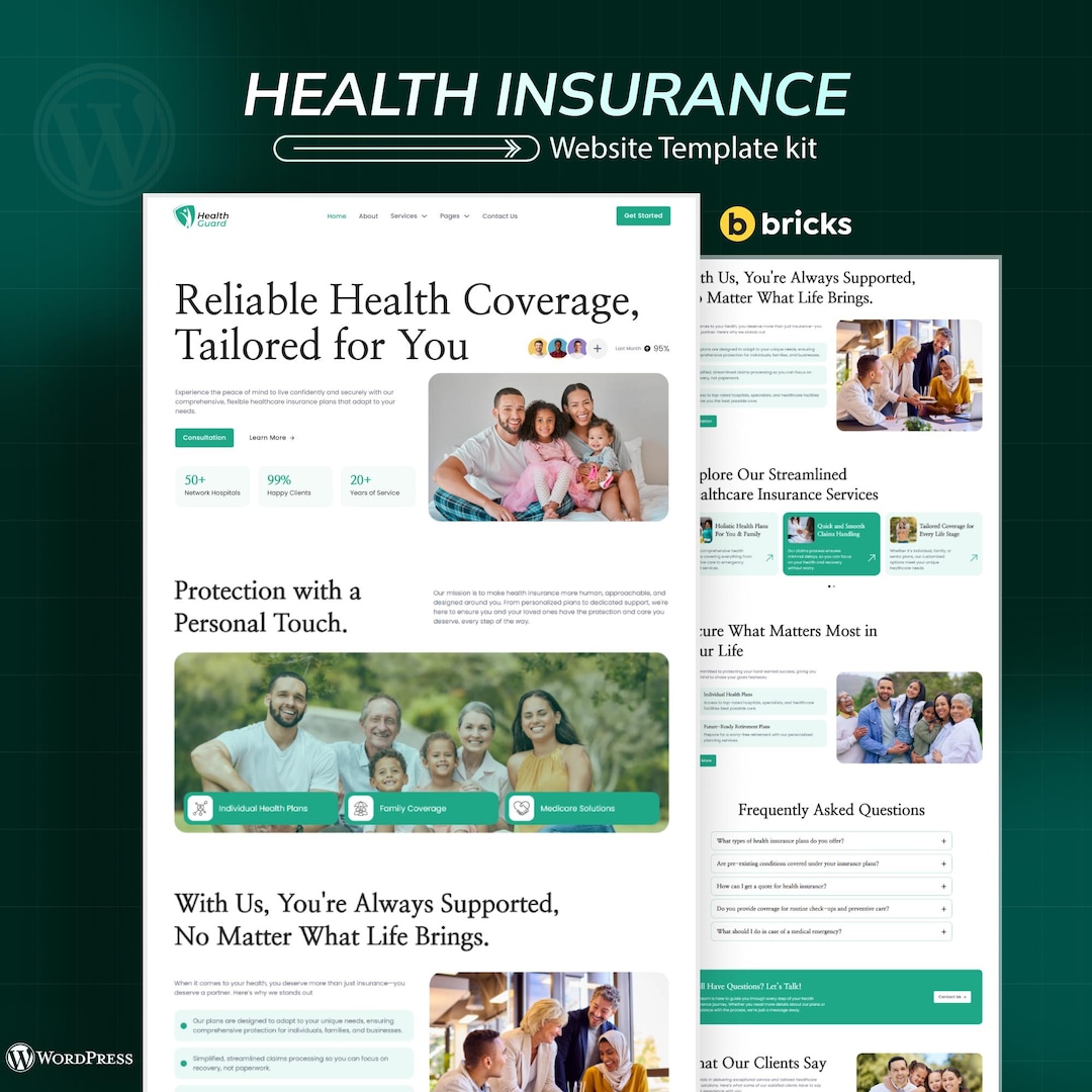 Health Insurance Website Template – Bricks Builder Wordpress Design - Etsy