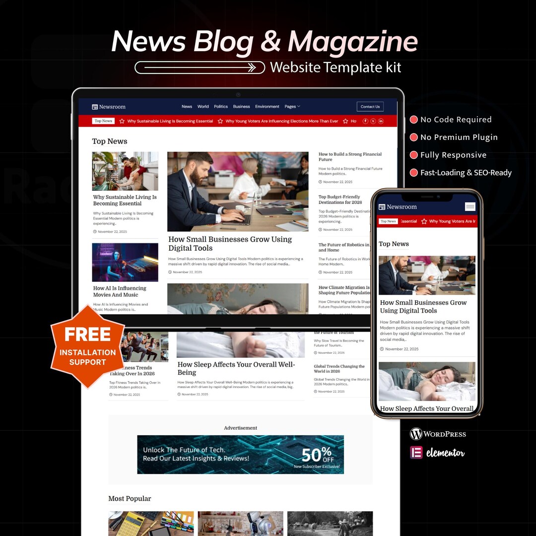 News Wordpress Elementor Template Kit | Online Magazine, Media ...