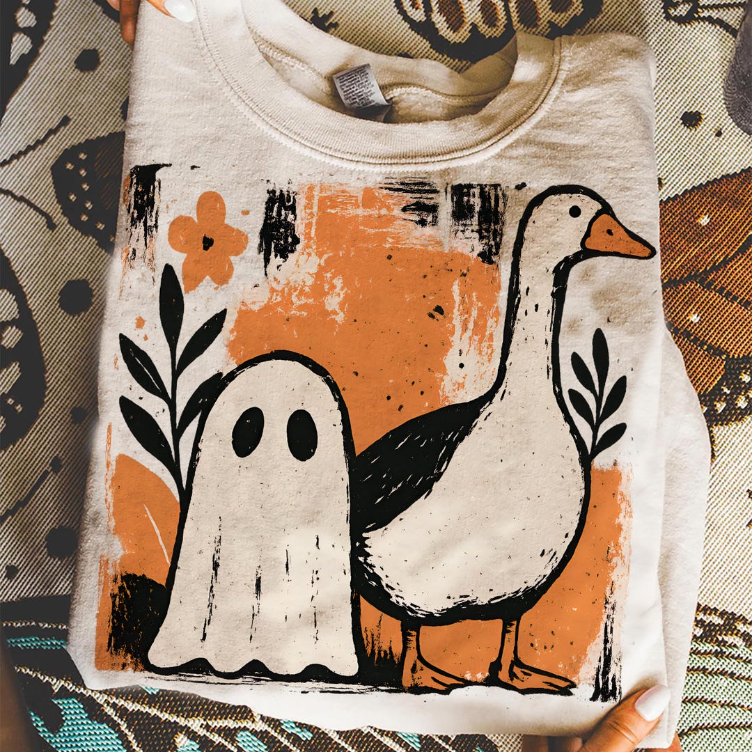 Spooky Goose Halloween PNG: Vintage Ghost, Floral Autumn Design ...