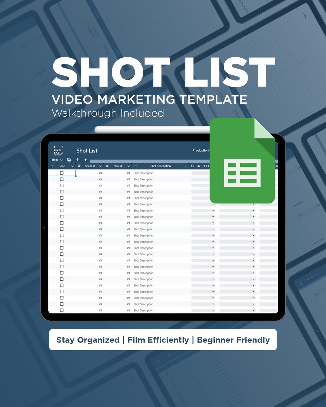 Shot List Template: Video Production Planner in Google Sheets, Digital ...