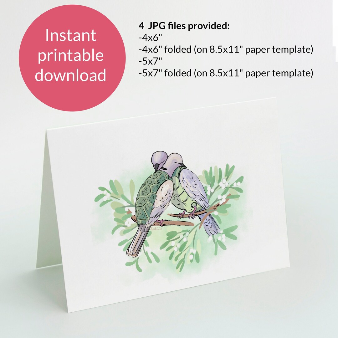 Printable Two Turtle Doves Card Digital Download - Etsy