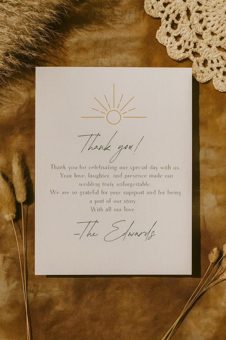 Boho Wedding Thank You Card Template Minimalist Printable Thank You ...