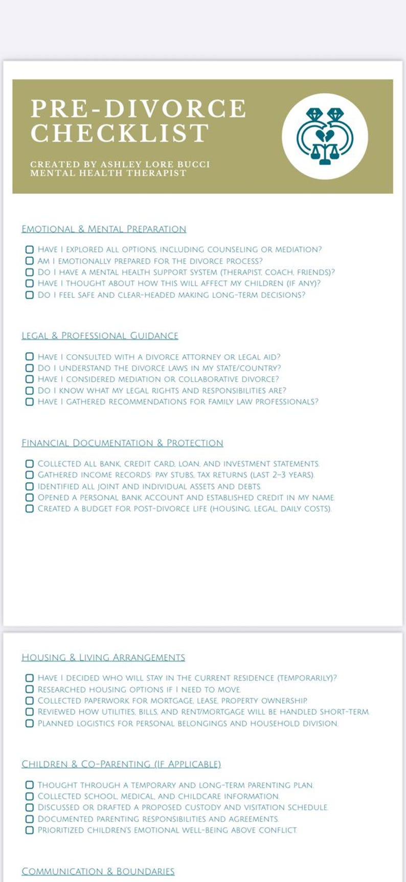 Pre-divorce Checklist - Etsy