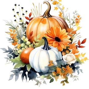 Fall Pumpkin Clipart Bundle – Autumn Wreath & Floral Harvest PNG ...