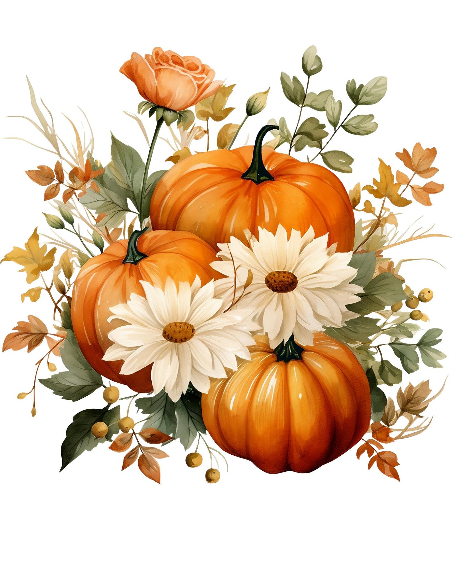 Fall Pumpkin Clipart Bundle – Autumn Wreath & Floral Harvest PNG ...