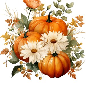 Fall Pumpkin Clipart Bundle – Autumn Wreath & Floral Harvest PNG ...