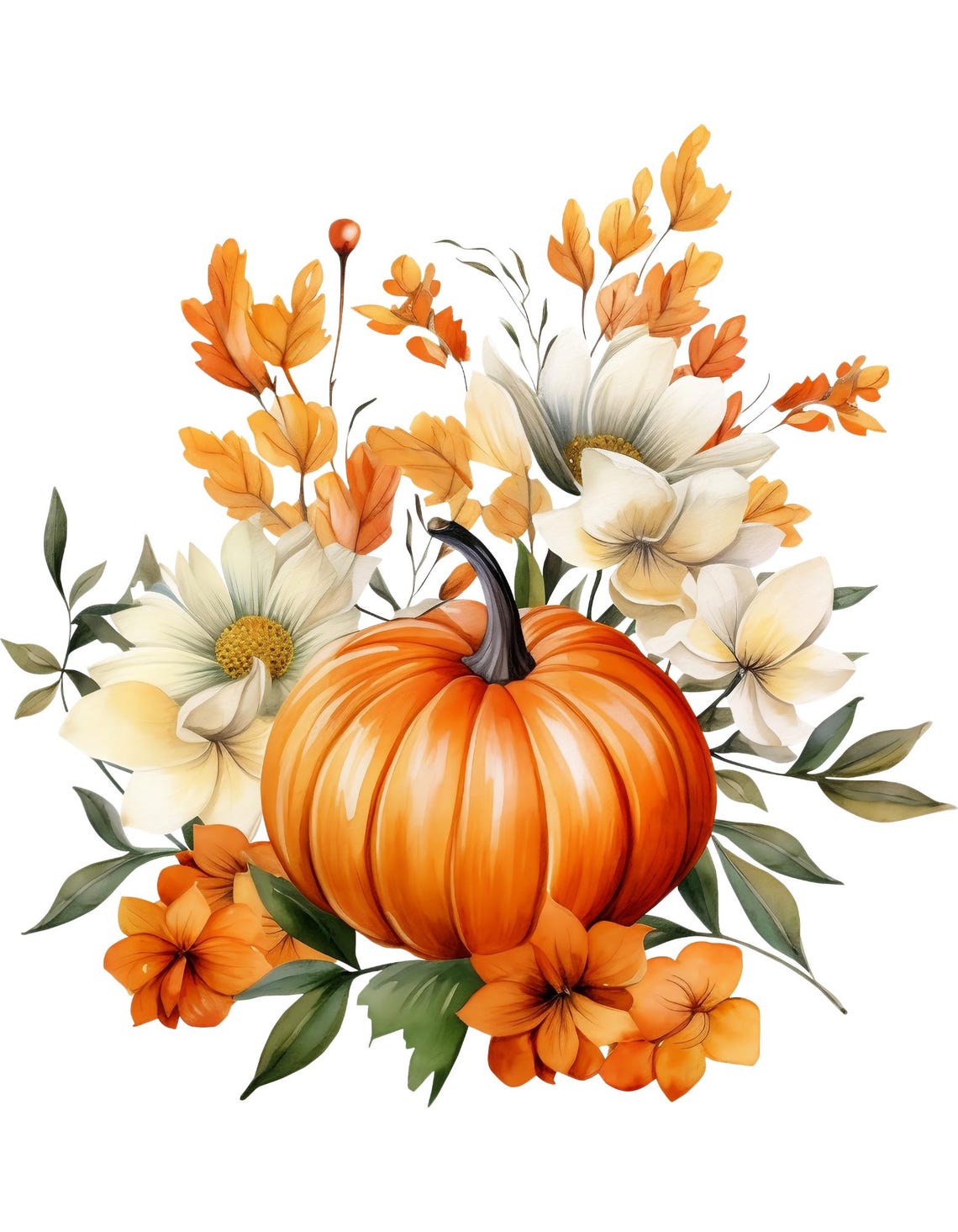 Fall Pumpkin Clipart Bundle – Autumn Wreath & Floral Harvest PNG ...