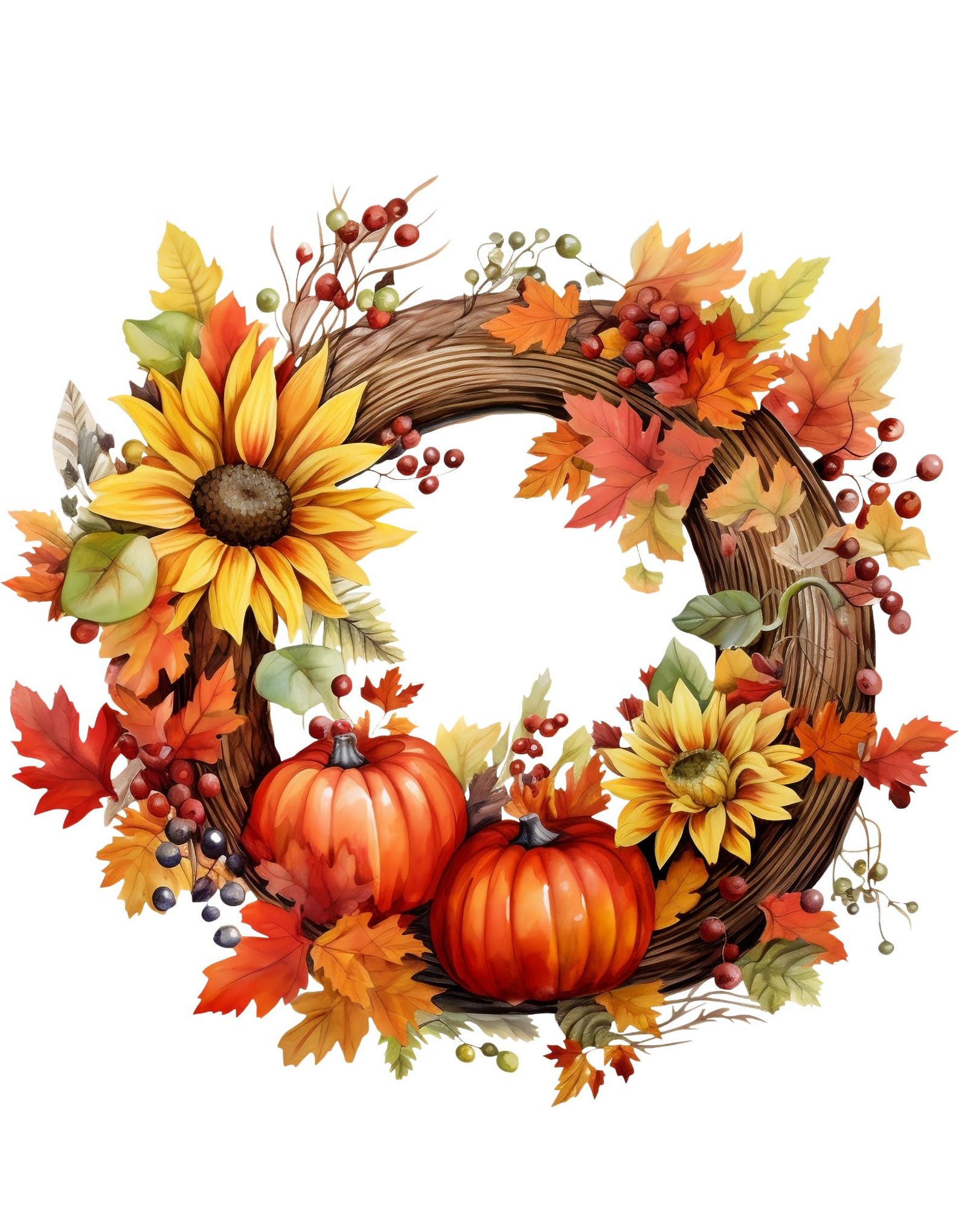 Fall Pumpkin Clipart Bundle – Autumn Wreath & Floral Harvest PNG ...