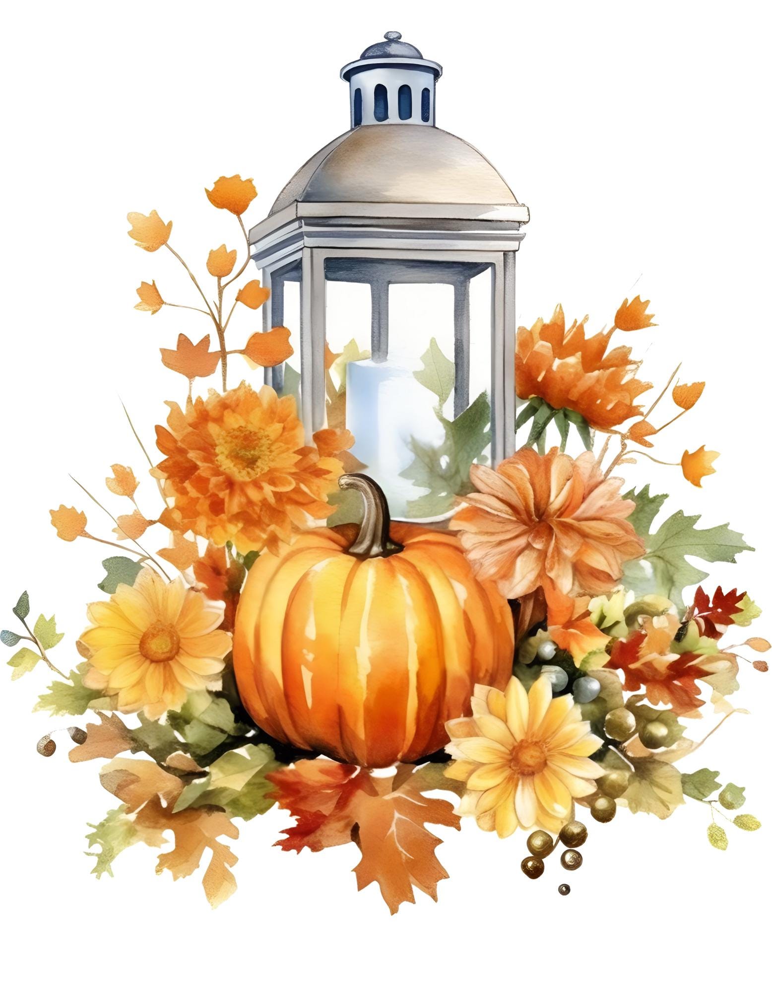 Fall Pumpkin Clipart Bundle – Autumn Wreath & Floral Harvest PNG ...
