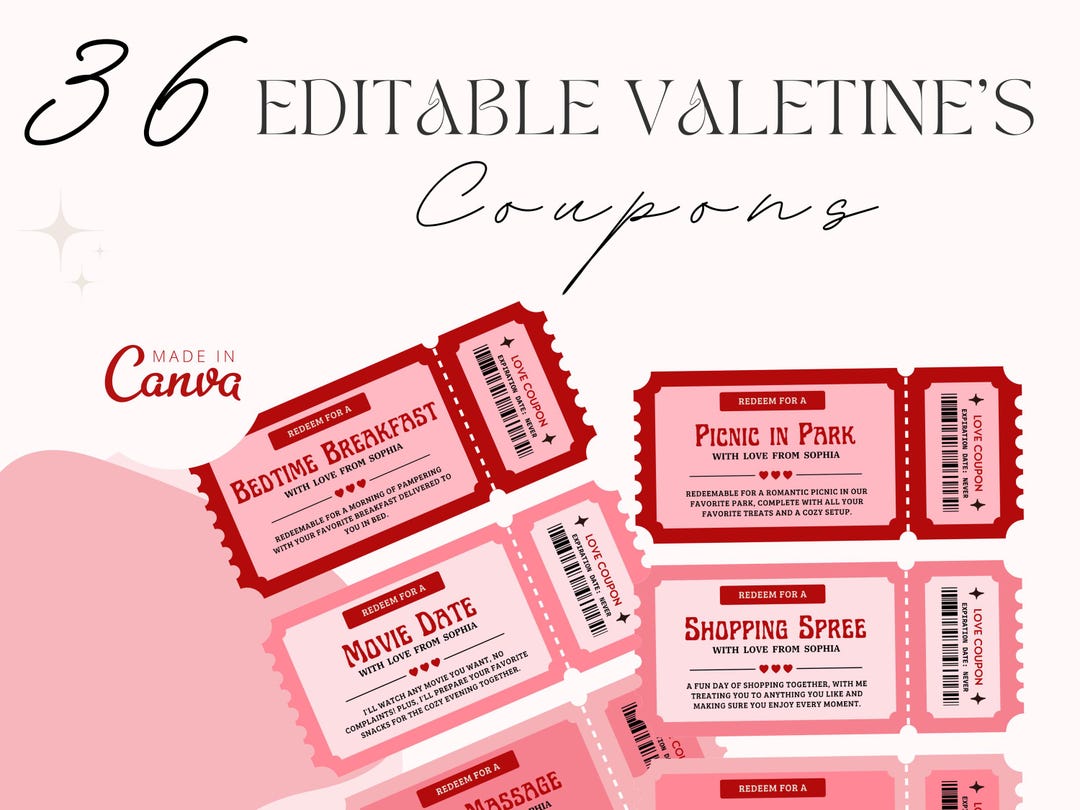 Editable Love Coupons Canva | Valentine Coupon Book for Couples | 36 ...