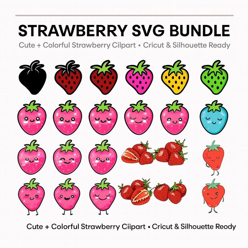 Strawberry SVG Bundle Strawberry PNG Cricut Silhouette Digital Download ...
