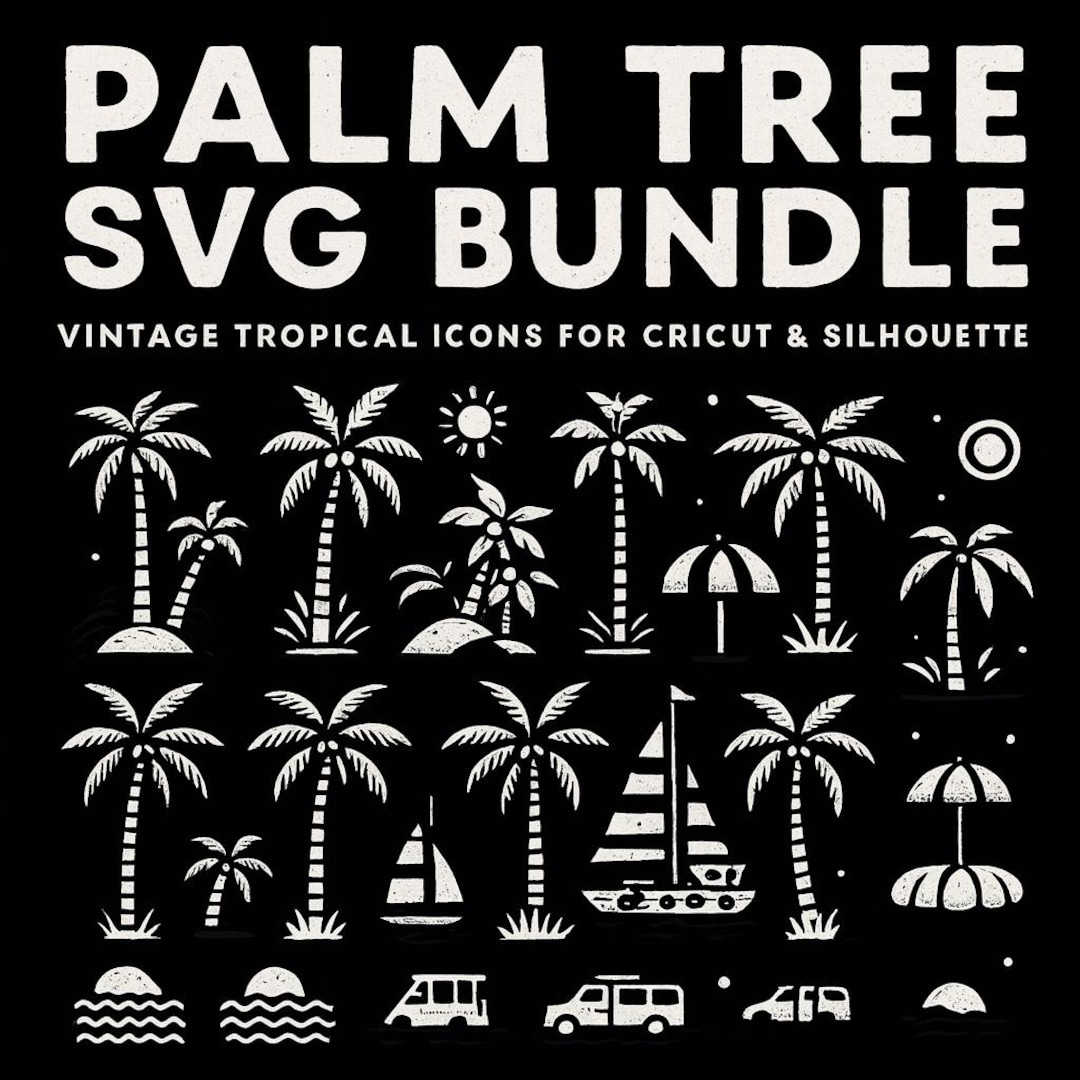 Palm Tree SVG Bundle Tropical Leaves PNG Clipart Beach Summer Digital ...