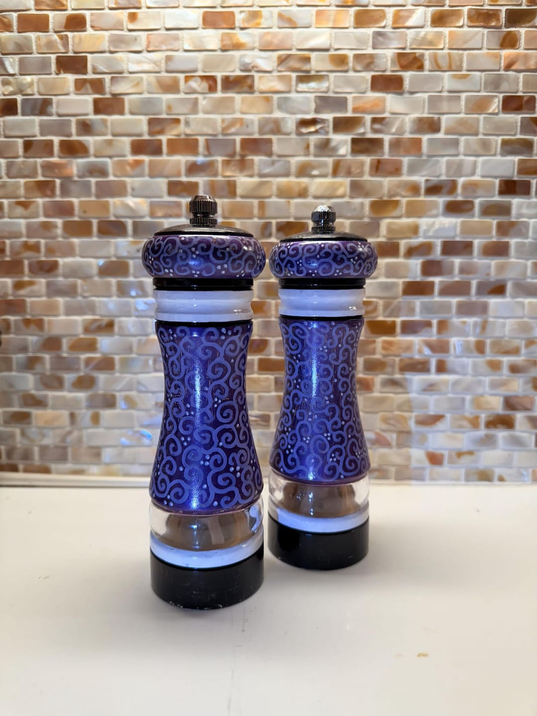 Hand Painted Purple Scroll Salt & Pepper Grinders | Elegant Kitchen ...