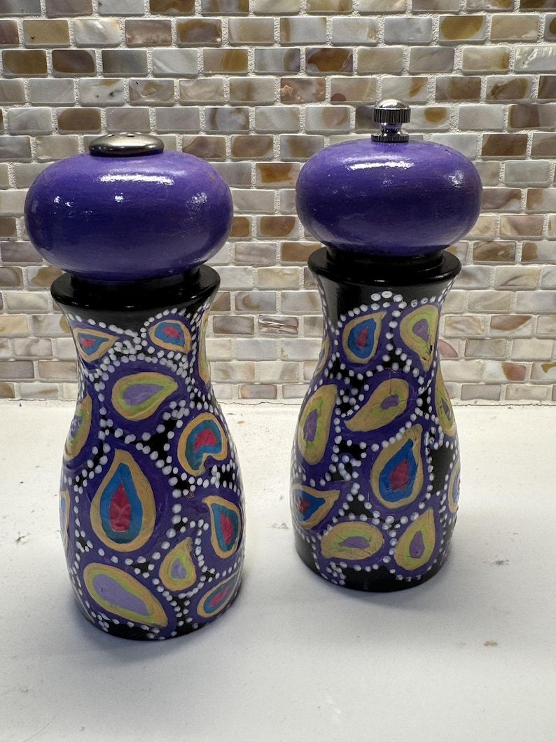 Hand-painted Salt & Pepper Grinder Set • Boho Paisley Pattern ...