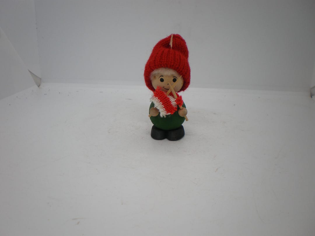 SALE Vintage Swedish Wooden Tomte Figure Knitter - Etsy