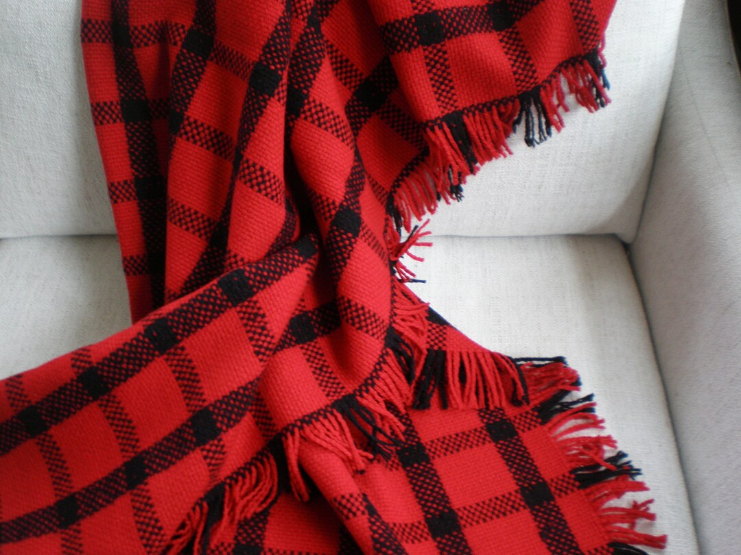 Vintage Black and Red Check Wool Lap Blanket - Etsy