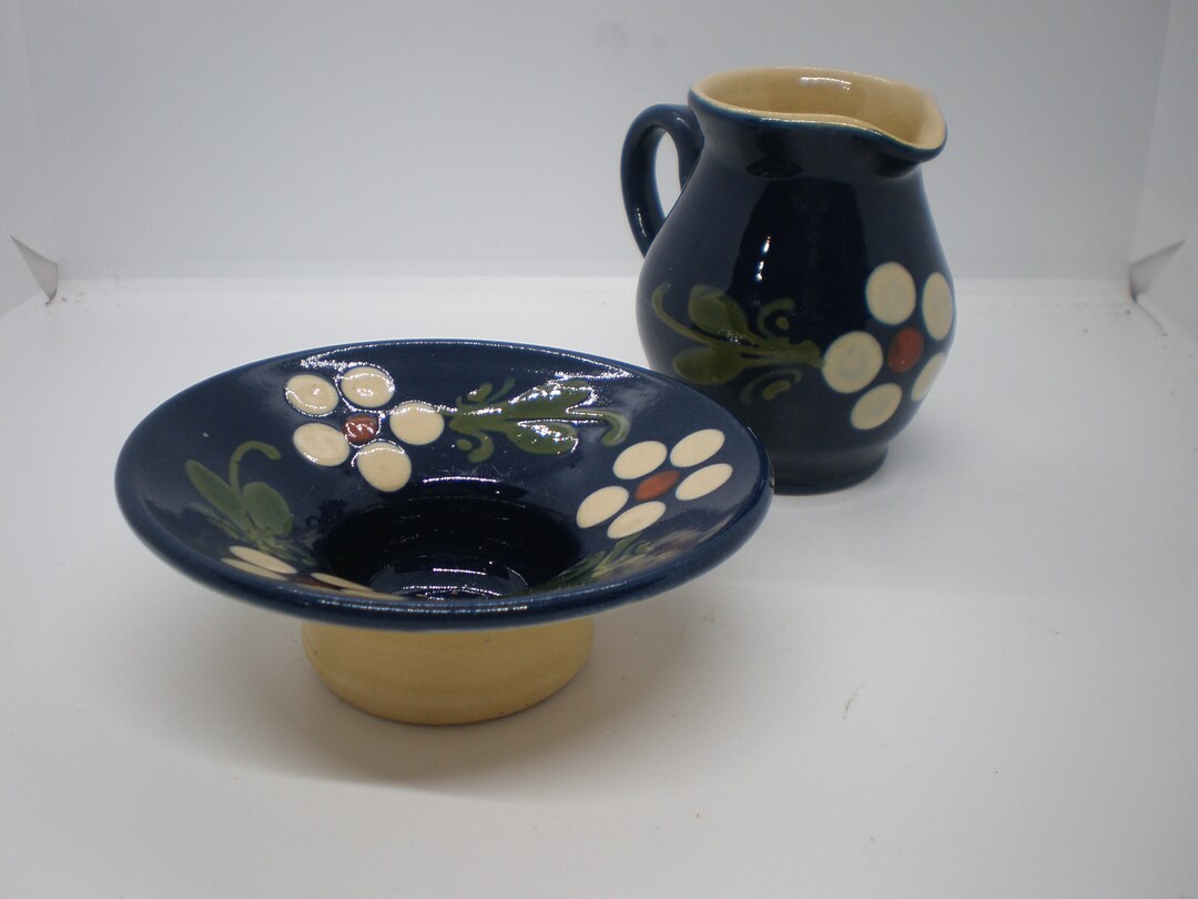 Vintage English Pottery Soufflenheim Pitcher and Candle Holder - Etsy