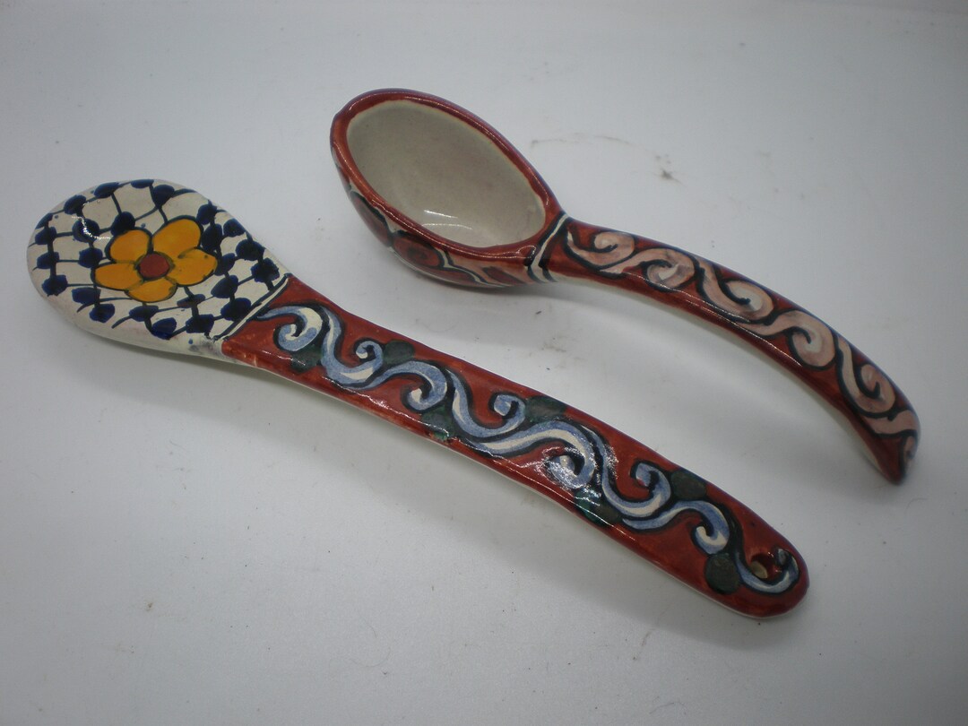 Vintage Hand Painted Mexican Ceramic Spoons: Vibrant Kitchen Decor - Etsy