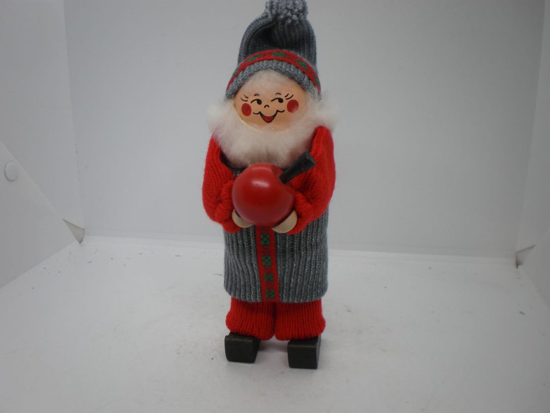 Vintage Large Swedish Wooden Tomte Figure With Apple - Etsy