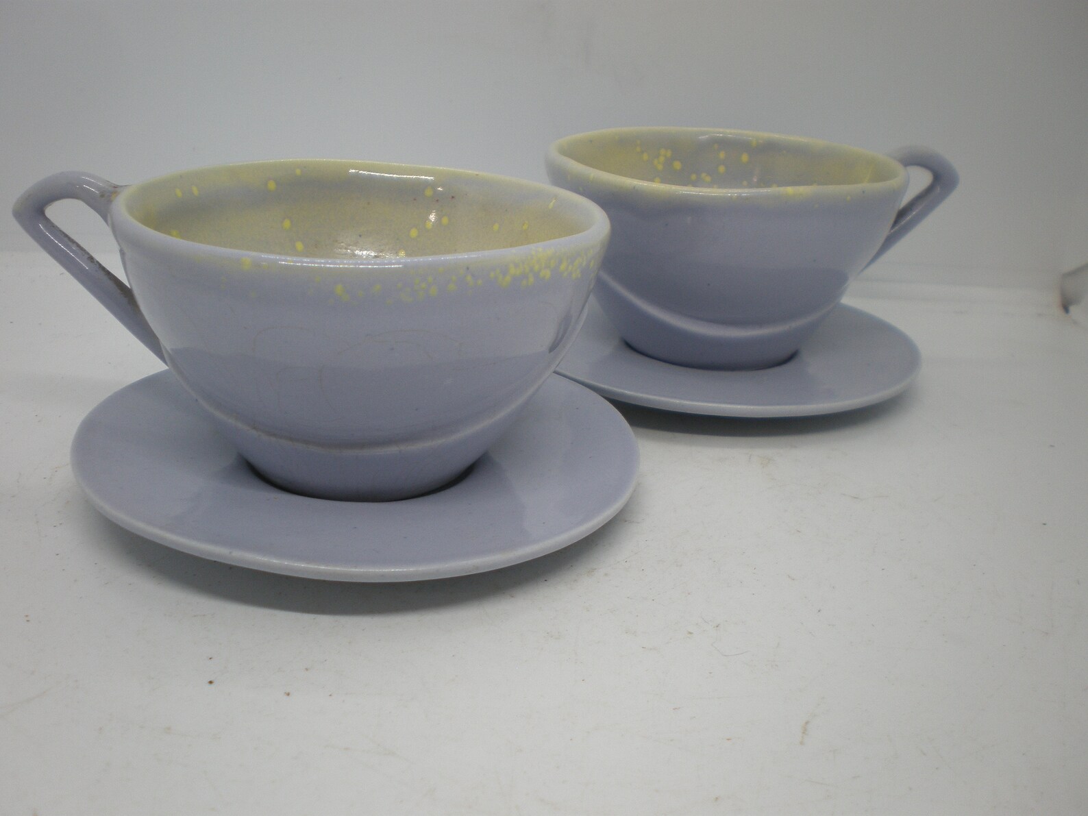 Vintage Pair of Pale Blue and Soft Yellow Tea Cups and Saucers ...