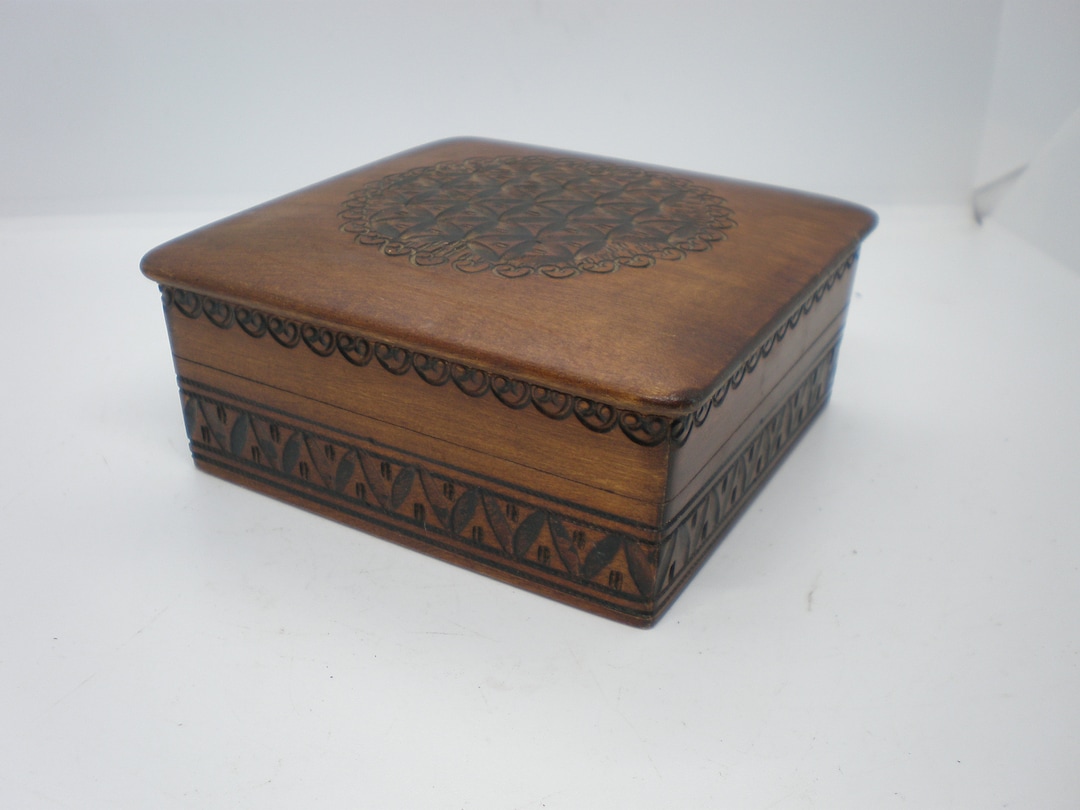 Vintage Handcrafted Burned Wood Box - Etsy