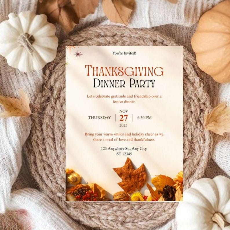 Thanksgiving Dinner Party Invitation | Autumn Feast (printable) - Etsy