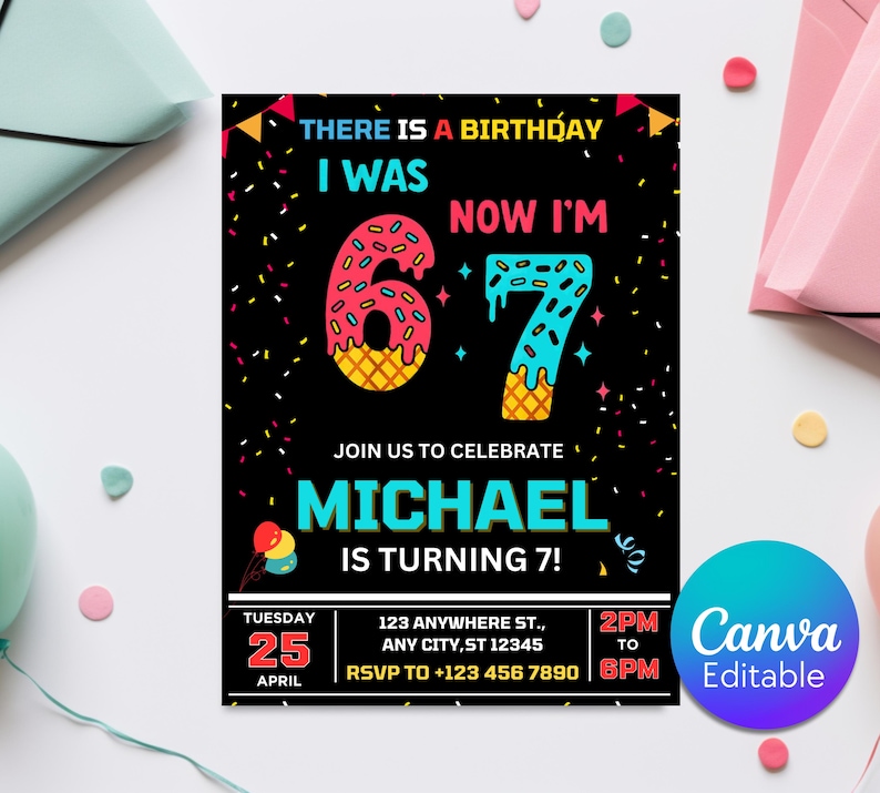 6-7 Boys Birthday Party Invitation, Six Seven Meme Birthday, Boys 7th ...