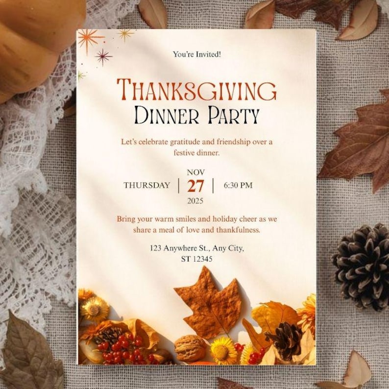 Thanksgiving Dinner Party Invitation | Autumn Feast (printable) - Etsy