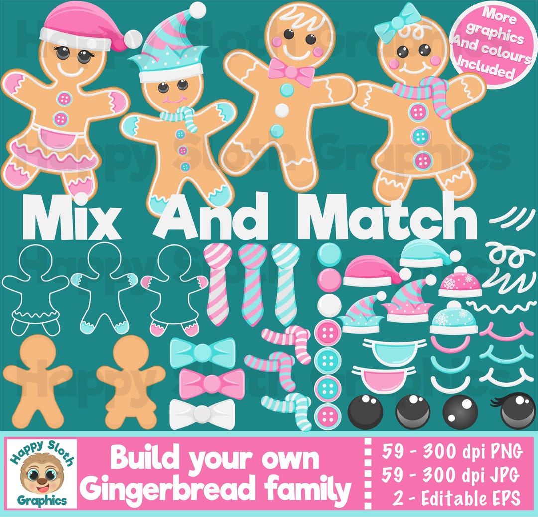 Gingerbread Family Clipart Set: Mix & Match Graphics (digital Download ...