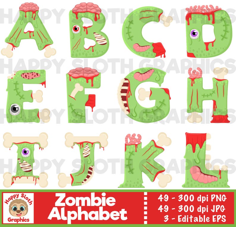 Zombie Alphabet Vector Clipart Set. Commercial Use Halloween Font. - Etsy